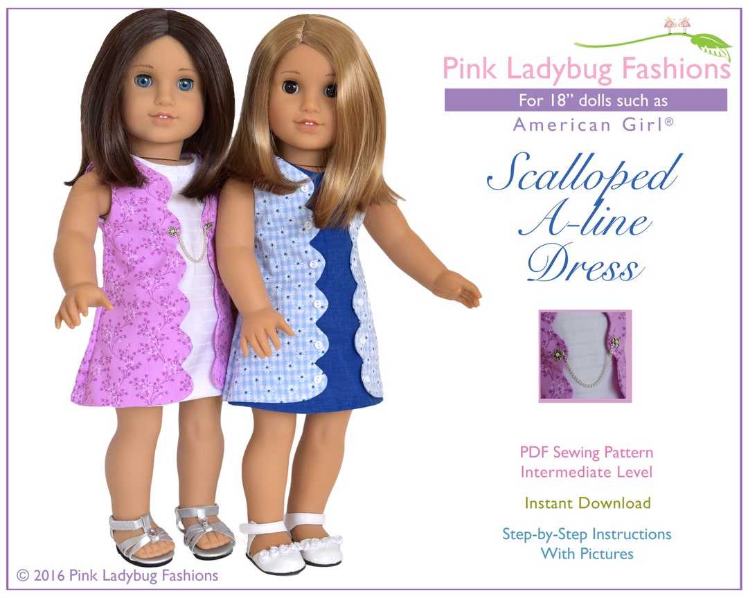 PDF Sewing Pattern for 18 Inch AG Dolls “scalloped A-line Dress” - Etsy