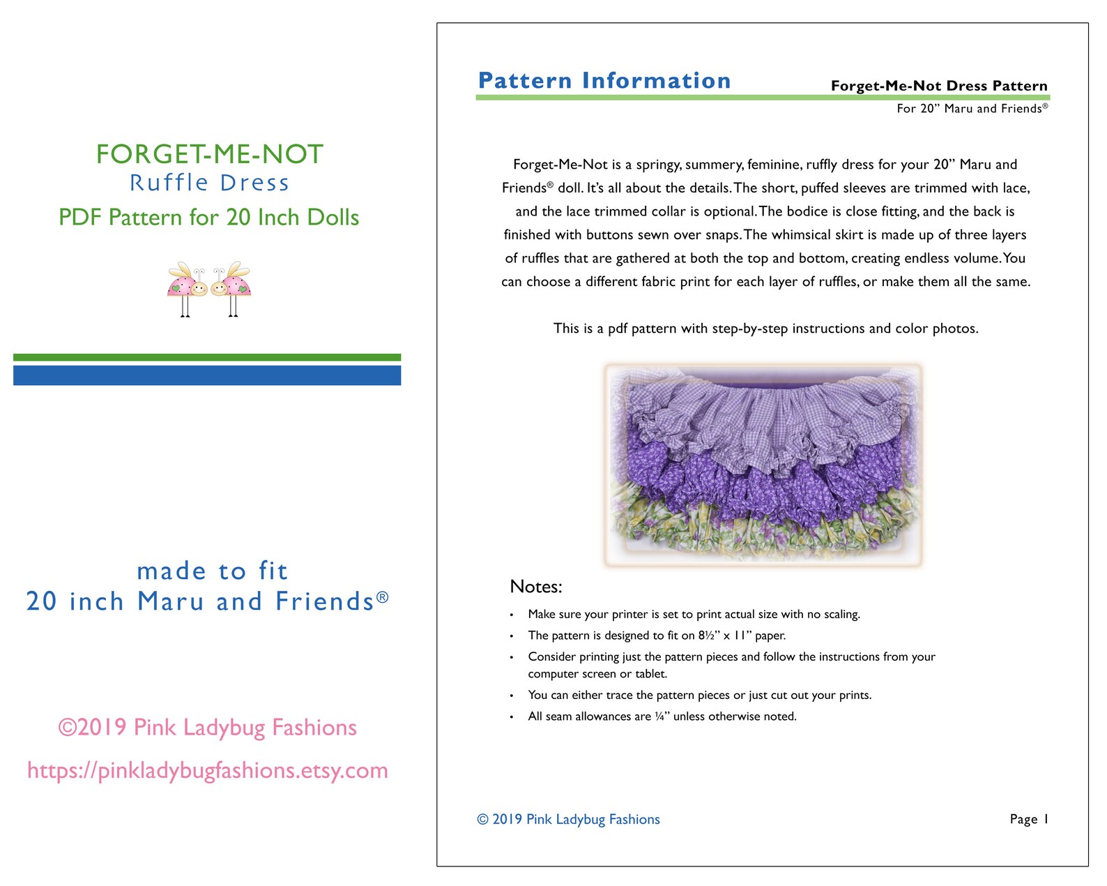 PDF Sewing Pattern for 20 Inch Maru and Friends® Dolls “forget-me-not ...