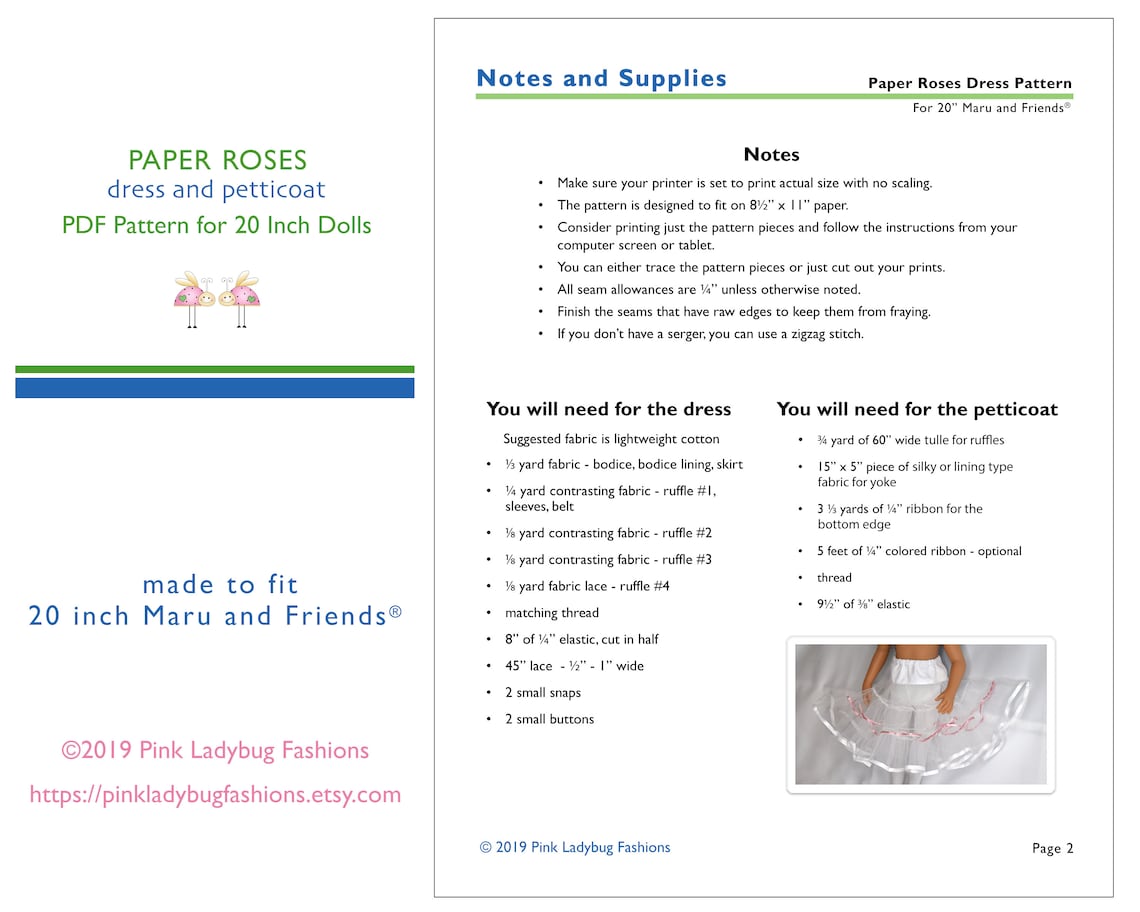 PDF Sewing Pattern for 20 Inch Maru and Friends® Dolls “paper Roses ...