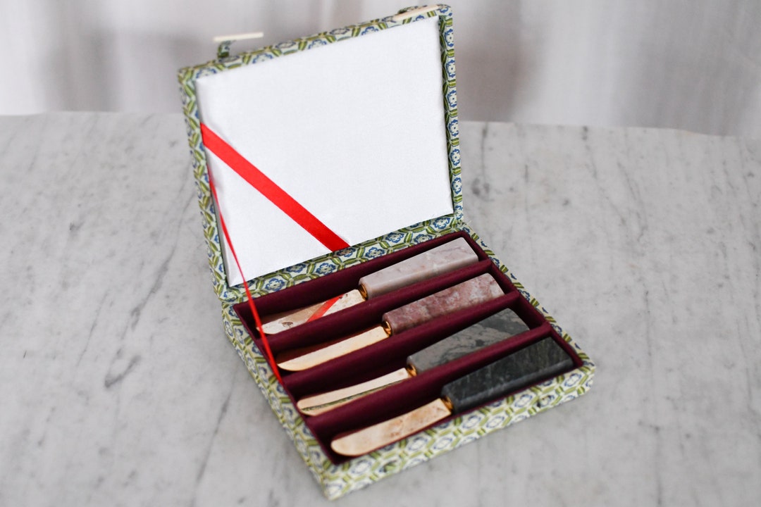 Vintage Marble and Brass Spreader Knife Set // Set of Four Marble ...