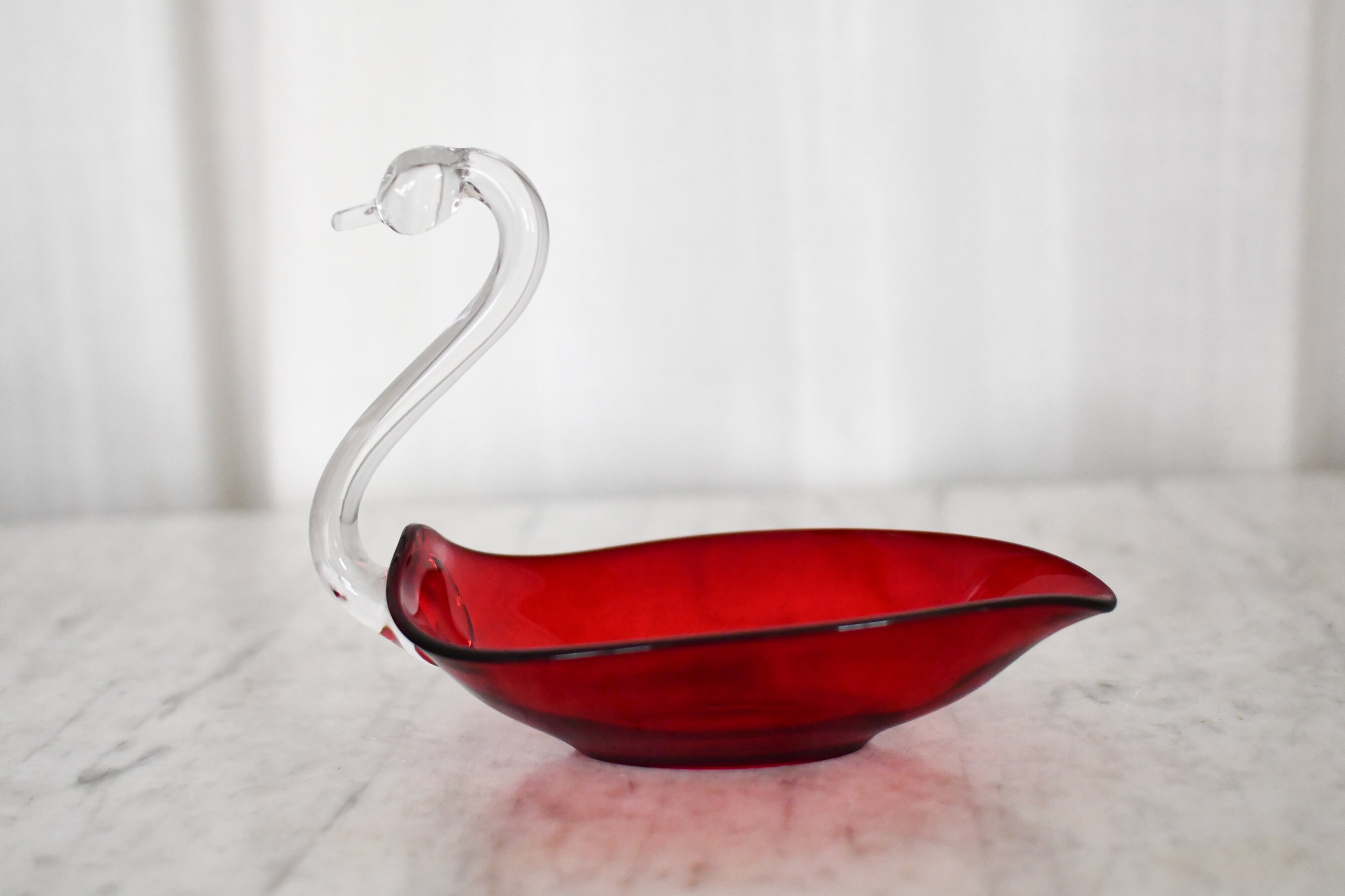 Duncan and Miller Pall Mall Ruby Swan Bowl // Figural Crystal Neck ...