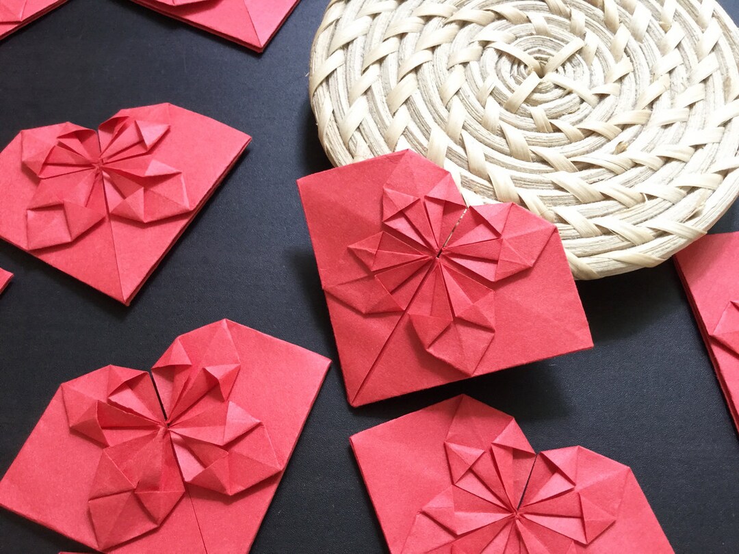 Origami Hearts | Handmade RED Heart Folded | Paper Hearts |thanksgiving ...