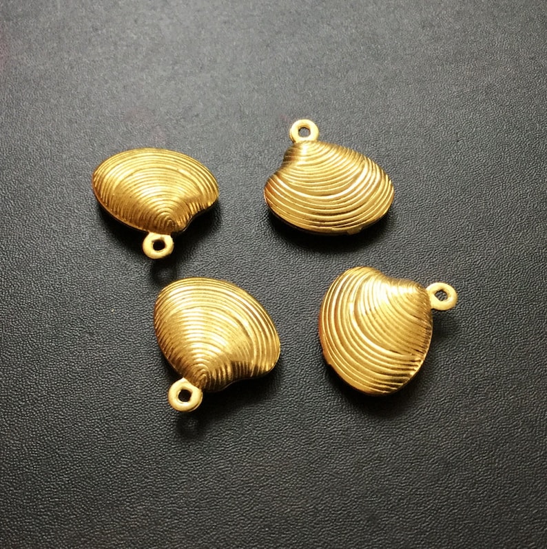 Clam Gold Charm | Gold Plated Brass Charms | Handmade Jewelry Making ...