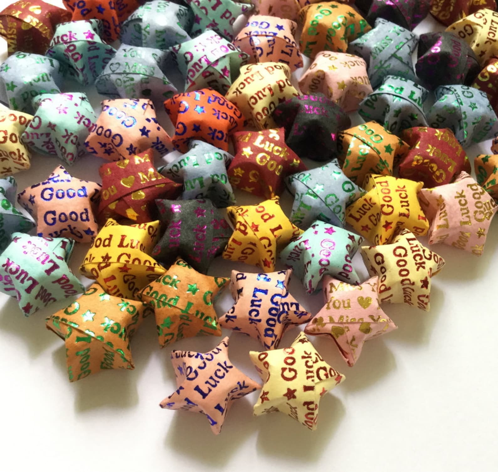 Origami Lucky Stars | Handmade Paper Stars | Mixed Foil Letters Wishing ...