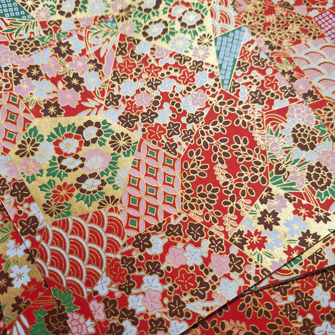 Origami Paper Yuzen Chiyogami Gold Accent Washi Paper/ Japan Folding ...