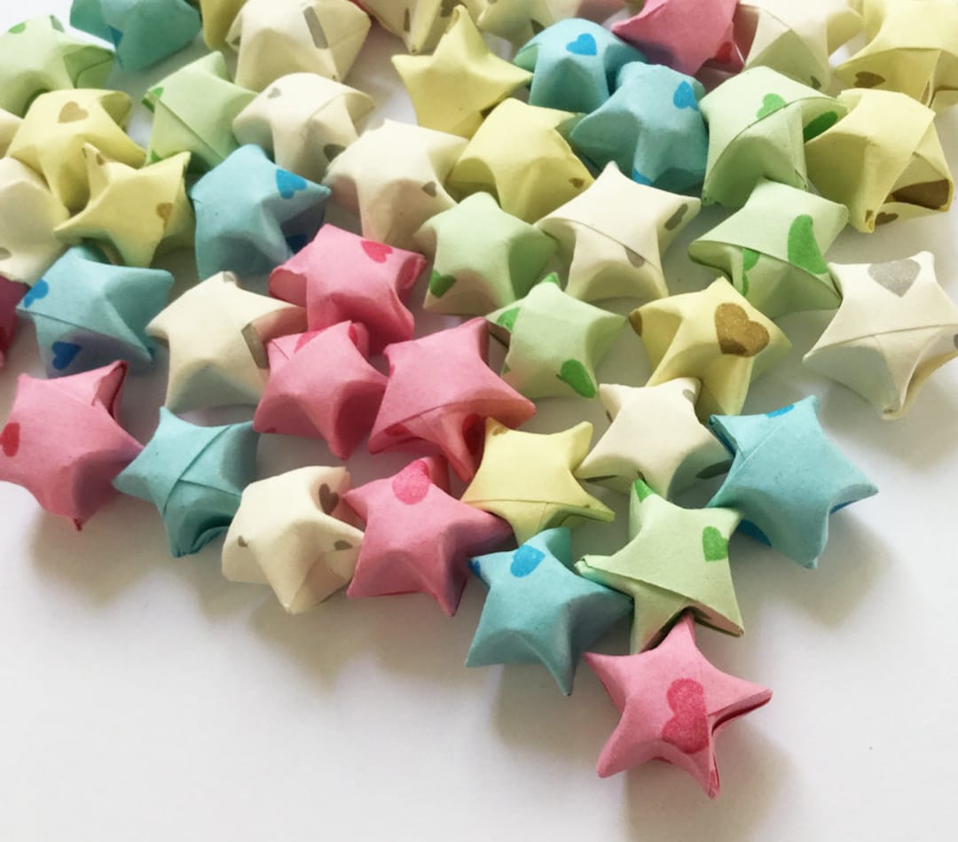 Origami Lucky Stars | Handmade Paper Stars | Mixed Heart Pattern ...