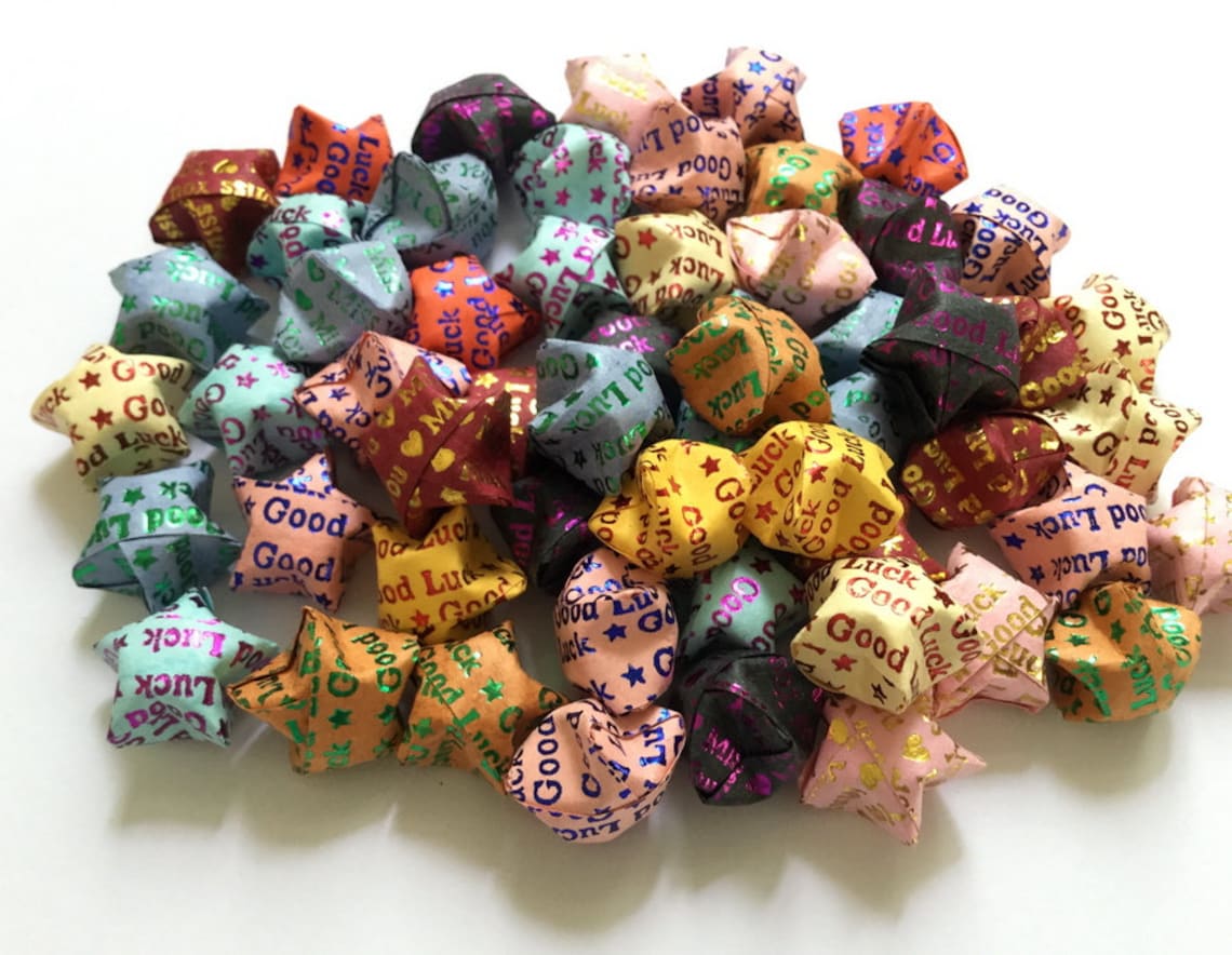 Origami Lucky Stars | Handmade Paper Stars | Mixed Foil Letters Wishing ...