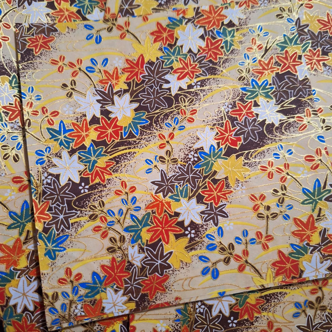 Origami Paper Yuzen Chiyogami Gold Accent Washi Paper/ Japan Folding ...