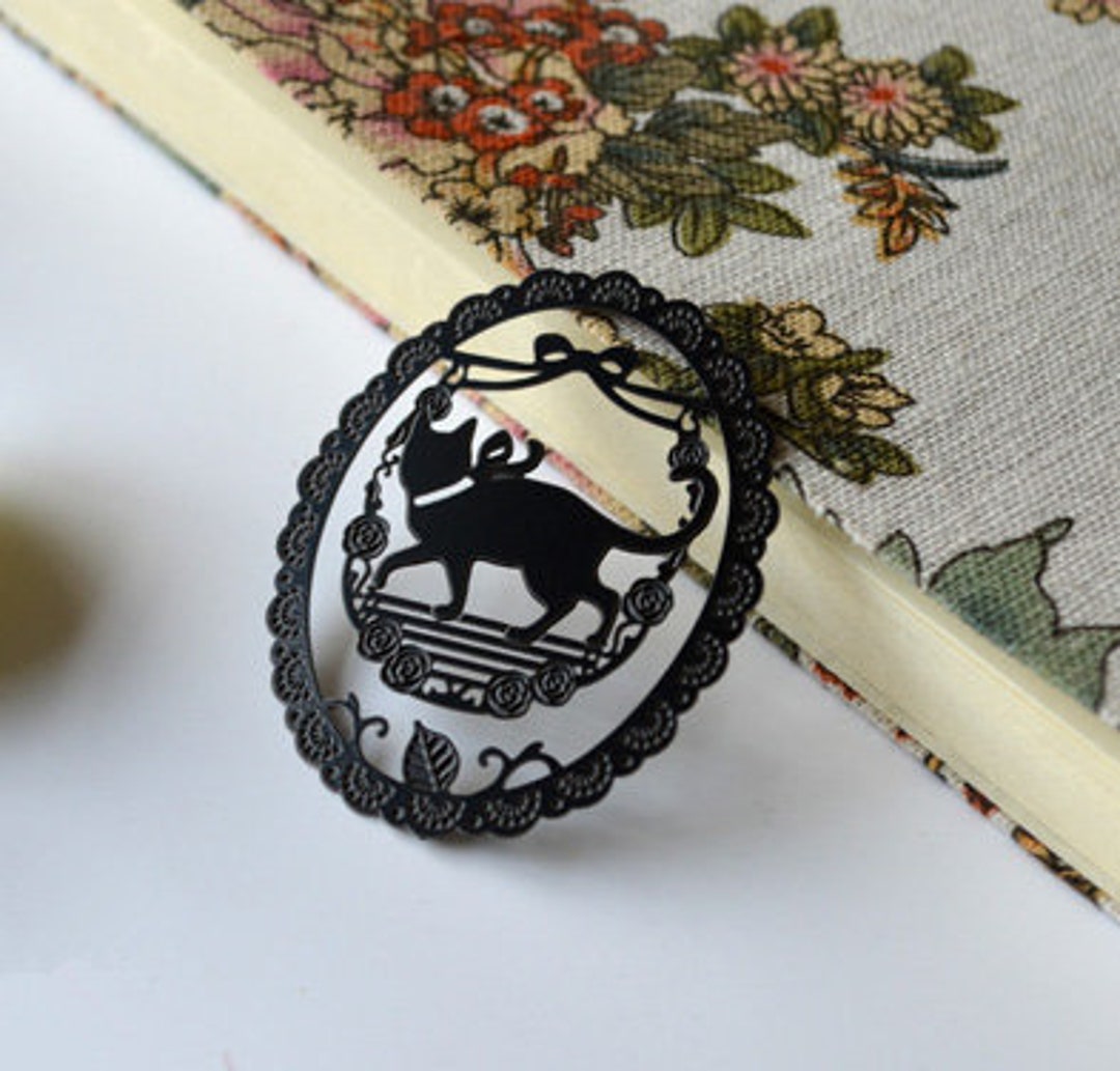 Black Cat Metal Bookmark Flat/ Korea Stationery Filigree Book Bookmarks ...