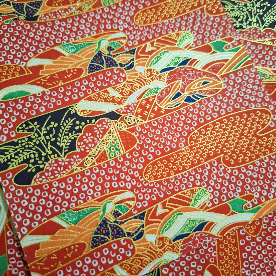 Washi Papers Origami Paper Yuzen Chiyogami Gold Accents Japan Folding ...