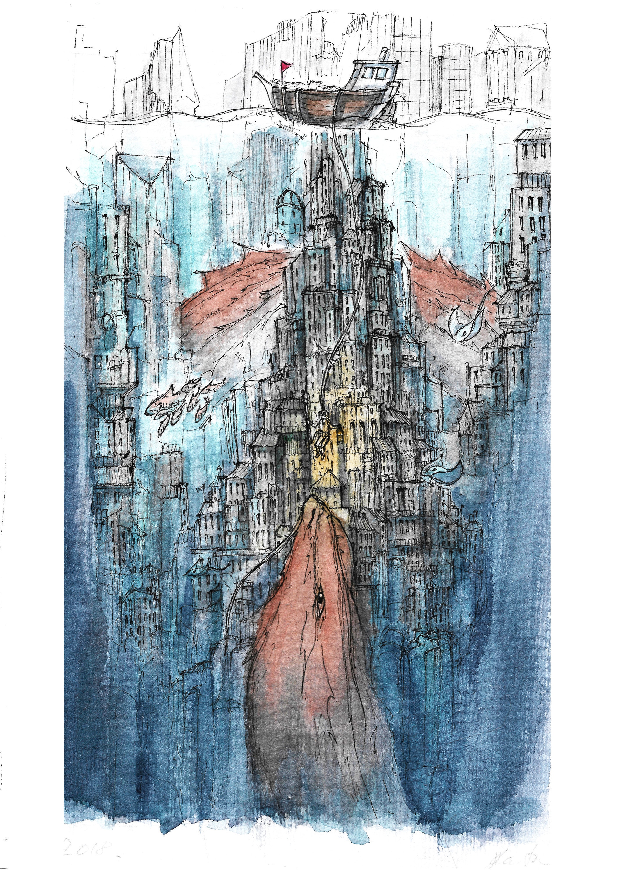 Underwater City Drawing