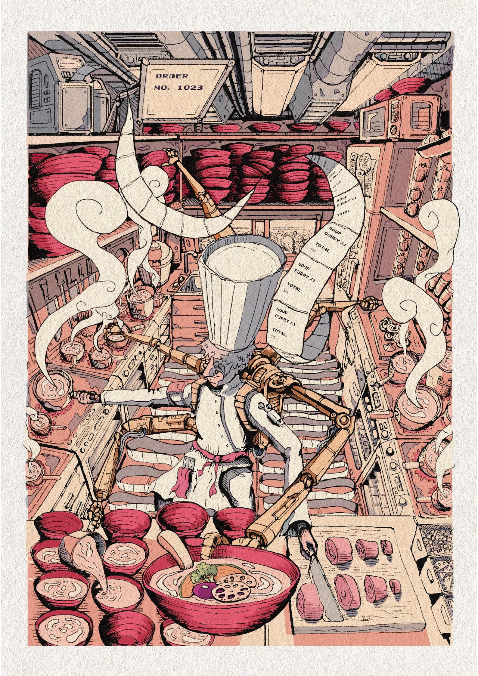 Ramen Robot Art Print, Japanese Food Poster, Kawaii Kitchen Wall Art ...