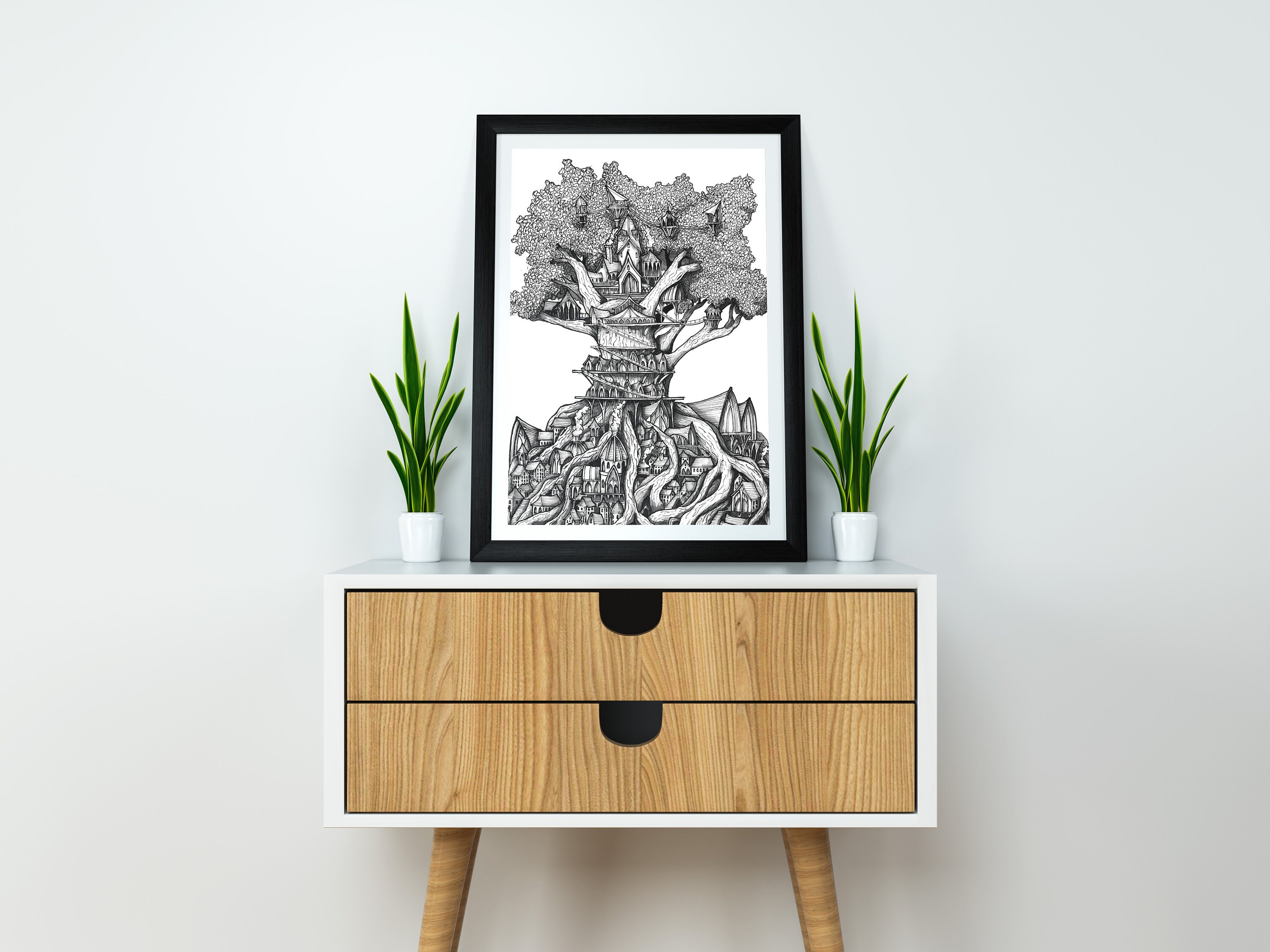 Treehouse Print. Ink Art Original Art - Etsy UK