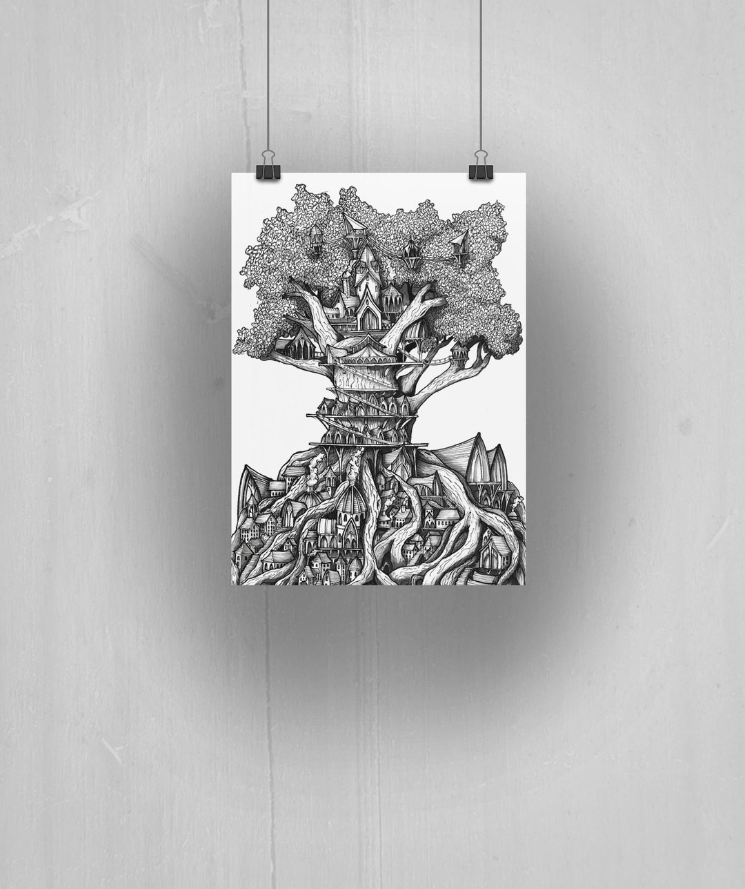 Treehouse Print. Ink Art | Original Art - Etsy UK