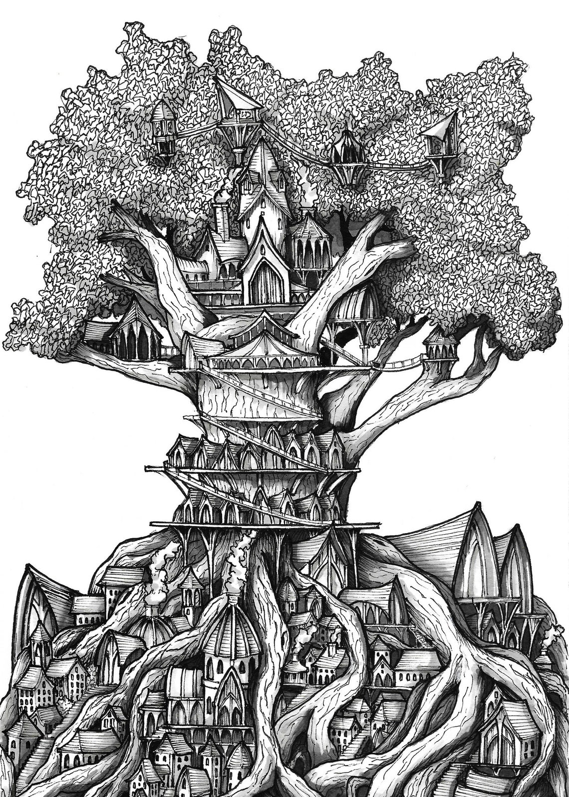 Treehouse Print. Ink Art Original Art - Etsy UK