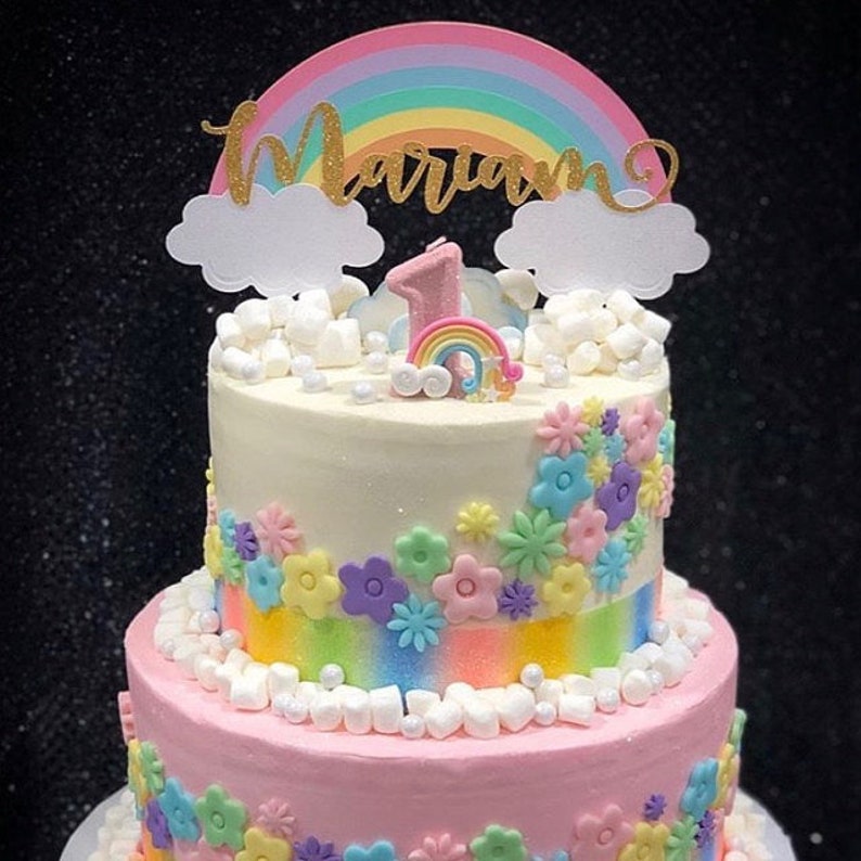 Pastel Rainbow Cake Topper Colorful Rainbow Birthday Cake - Etsy