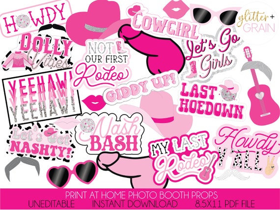 UNEDITABLE Printable Disco Cowgirl Bachelorette photo booth props ...