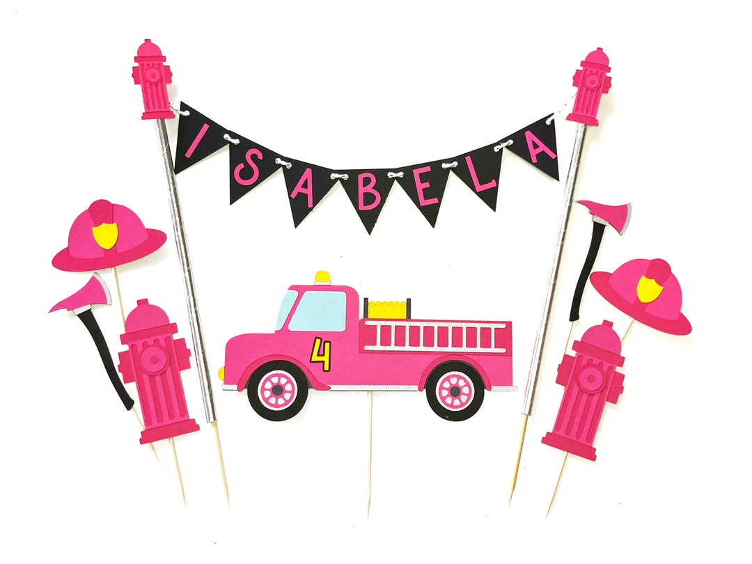 Pink Firetruck Cake Set Firefighter Birthday Party Girls Firetruck ...