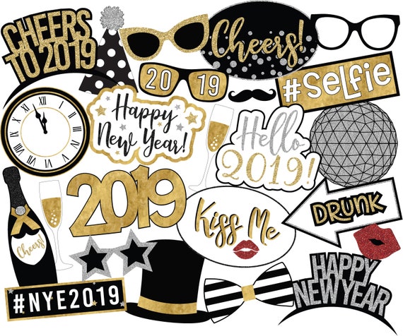 New Years Photo Booth Props | Instant Download NYE Props | Downloadable ...