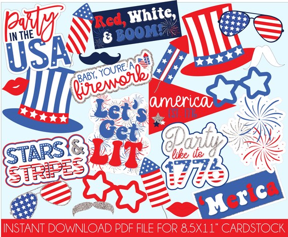 UNEDITABLE 4th of July Party Photo Booth Props | Independence Day Party ...