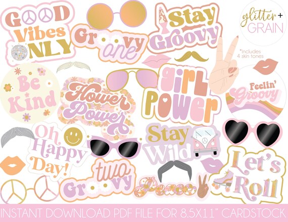 UNEDITABLE Printable Groovy one party photo booth props | 70s Themed ...