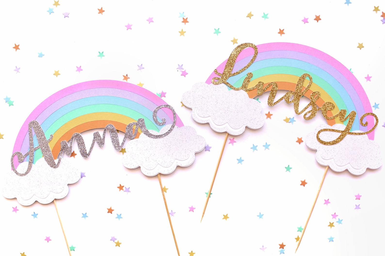 Pastel Rainbow Cake Topper Colorful Rainbow Birthday Cake - Etsy