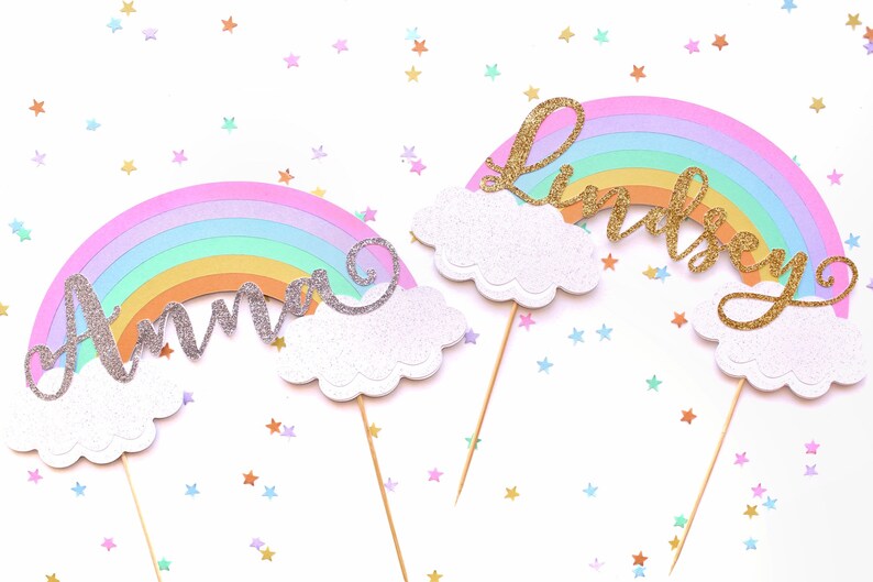 Pastel Rainbow Cake Topper Colorful Rainbow Birthday Cake - Etsy