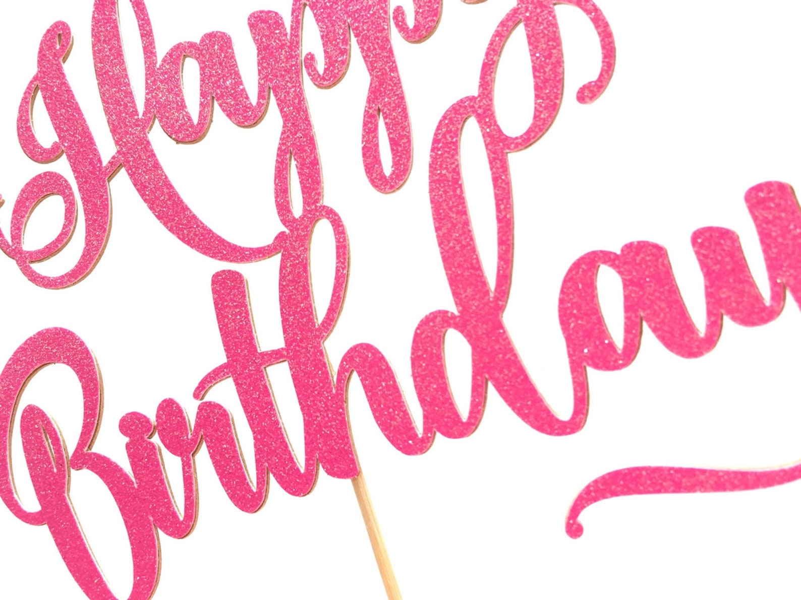 Hot Pink Glitter Script Happy Birthday Cake Topper Cursive Etsy Uk