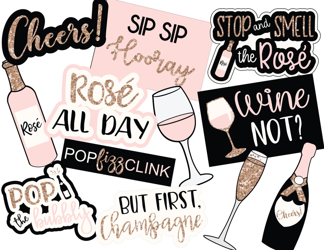 UNEDITABLE Champagne and Wine Photo Booth Props | Rosé All Day Photo ...