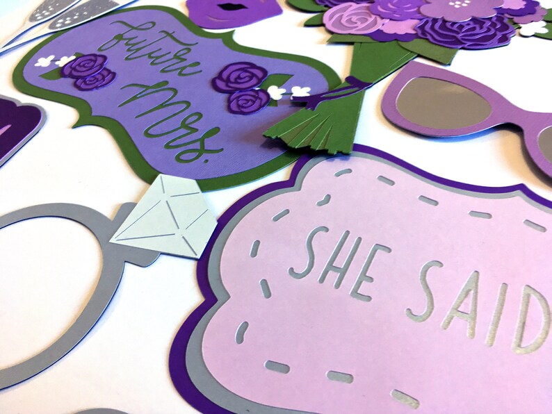 Purple & Silver Floral Bridal Shower Photo Booth Props - Etsy
