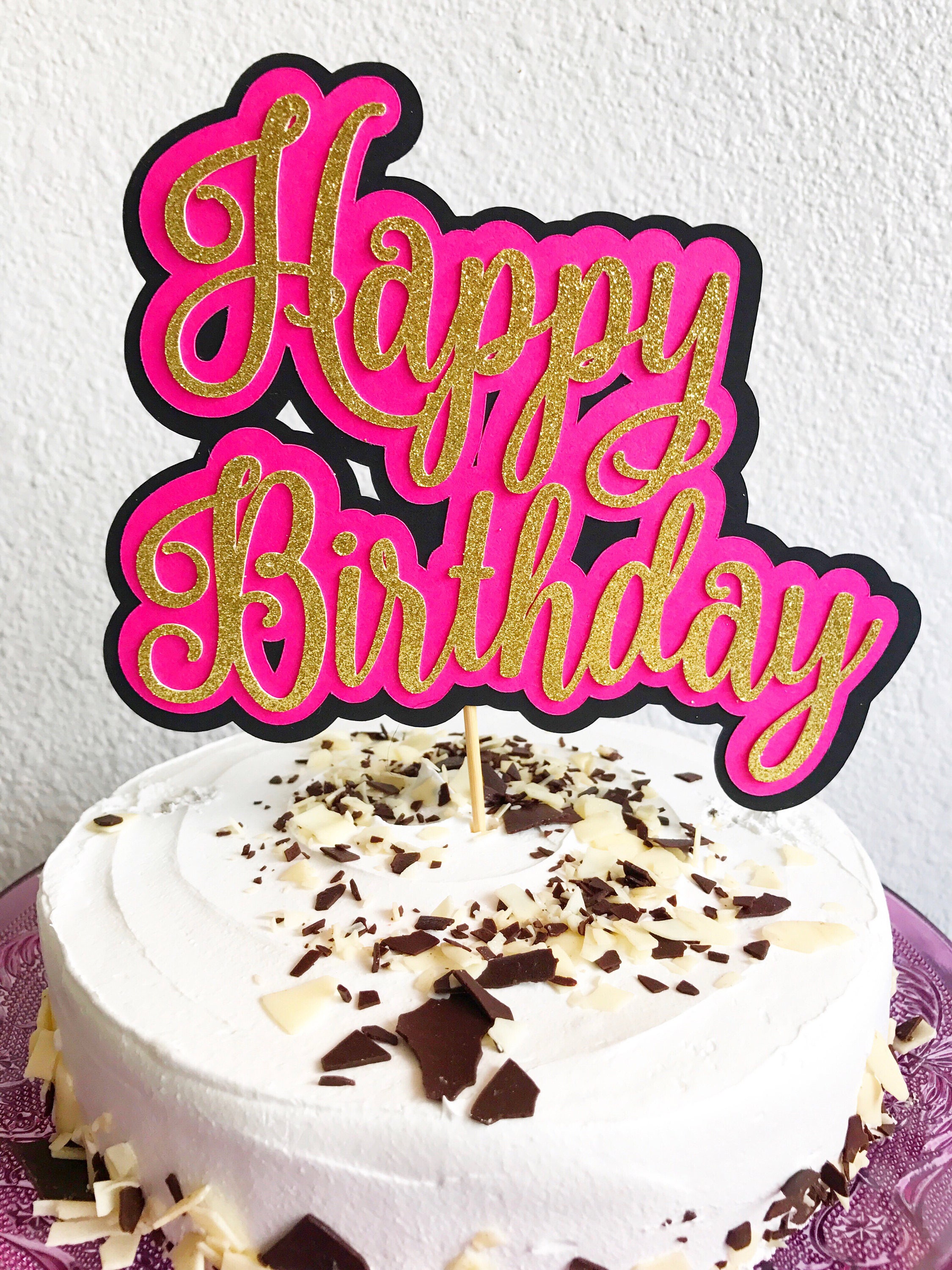 Birthday Cake Topper Happy Birthday Cake Topper Pink Cake | Etsy