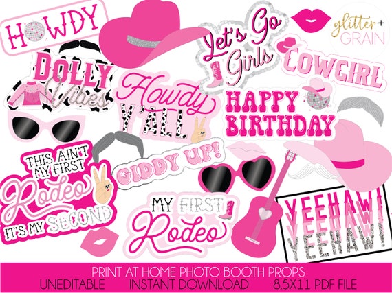 UNEDITABLE Printable Disco Cowgirl Birthday photo booth props | Space ...