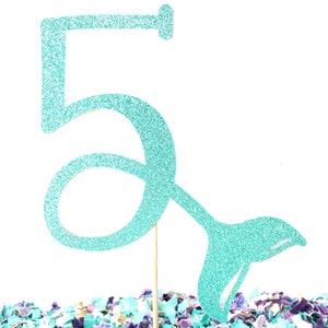 Mermaid Tail Number 5 Cake Topper Any Age Cake Topper Glitter Five ...