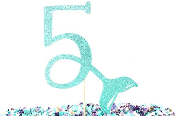 Mermaid Tail Number 5 Cake Topper | Any Age Cake Topper | Glitter Five ...