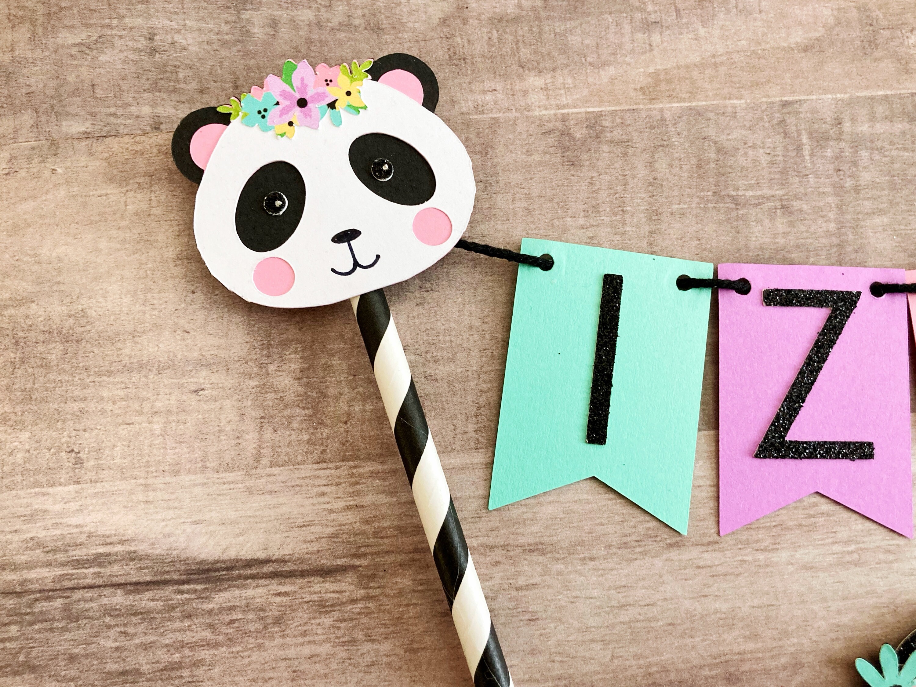 Panda Birthday Cake Topper Set Floral Panda Party Theme - Etsy