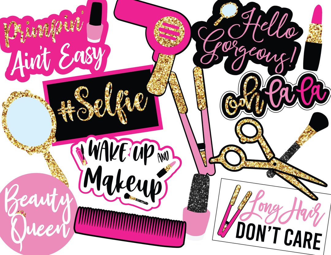UNEDITABLE Printable Beauty Photo Booth Props | Digital Download Props ...