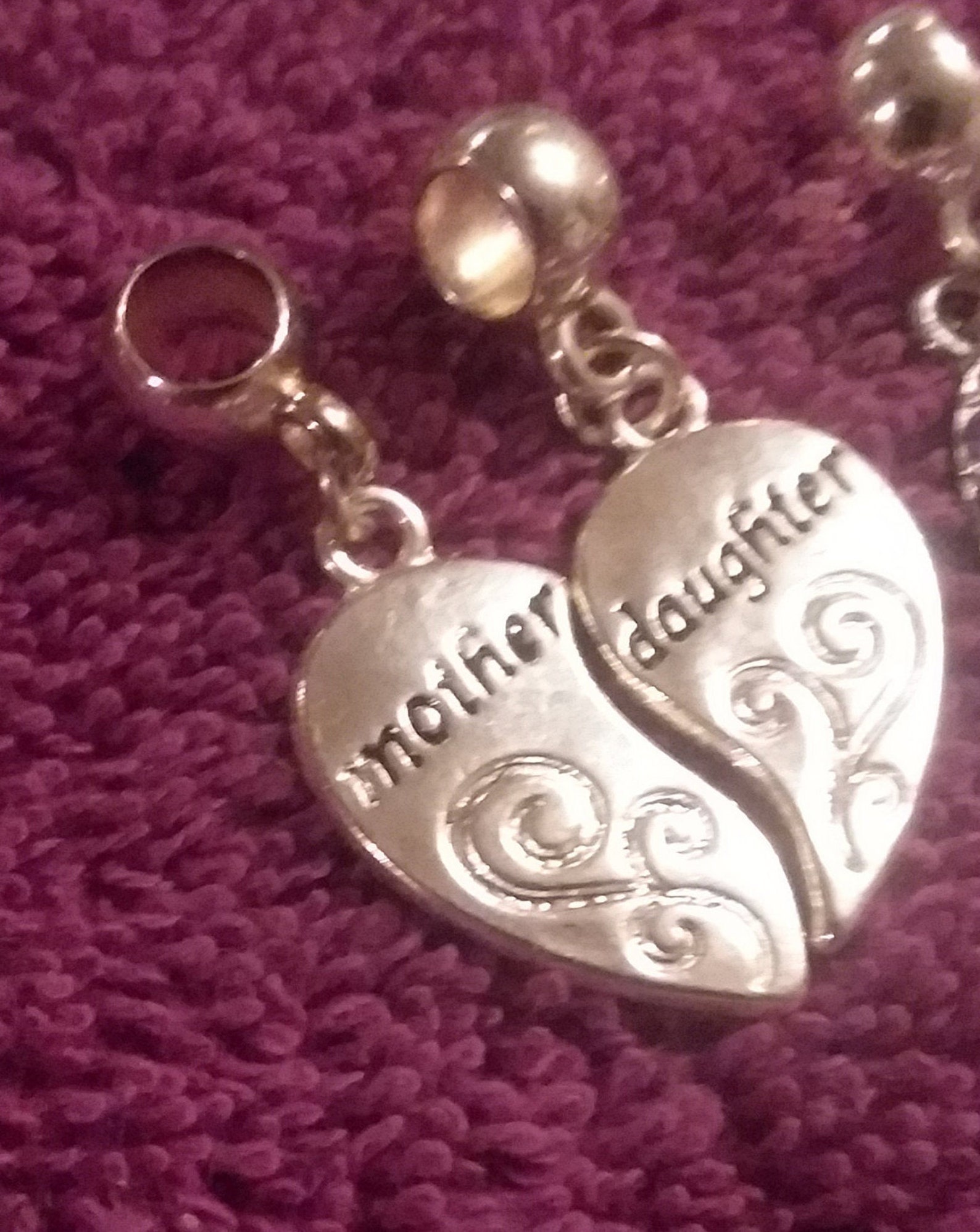 New 2pc Cz MOTHER DAUGHTER THEMED Heart Charms Fits Pandora Zable ...