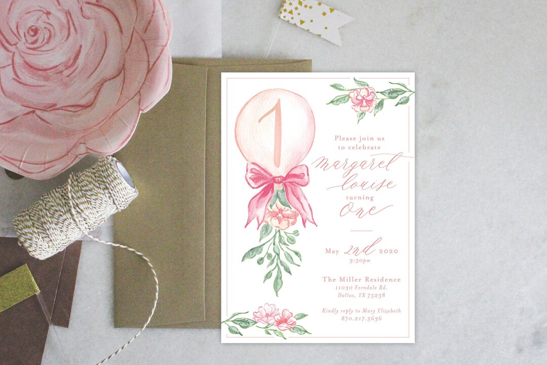 PRINTABLE Birthday Party Invitation Blush Balloon Tea Party Time ...