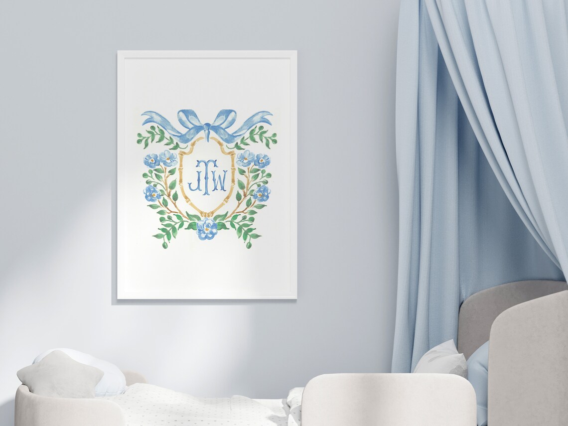 PRINTABLE Semi-custom Crest | Southern Blues and Greens | Gold Bamboo ...