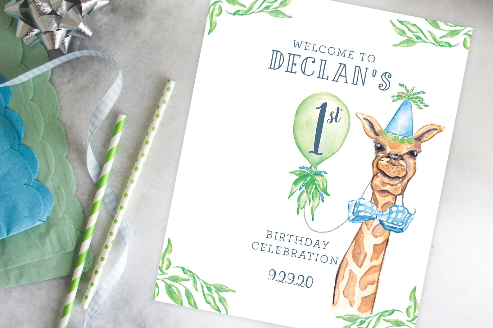PRINTABLE Birthday Party Invitation Preppy Giraffe Jungle | Etsy