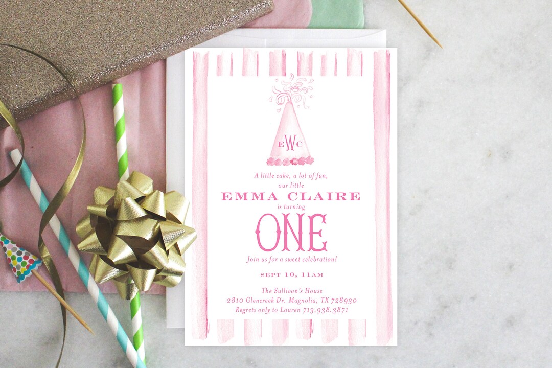 PRINTABLE Birthday Party Invitation Monogrammed Party Hat - Etsy