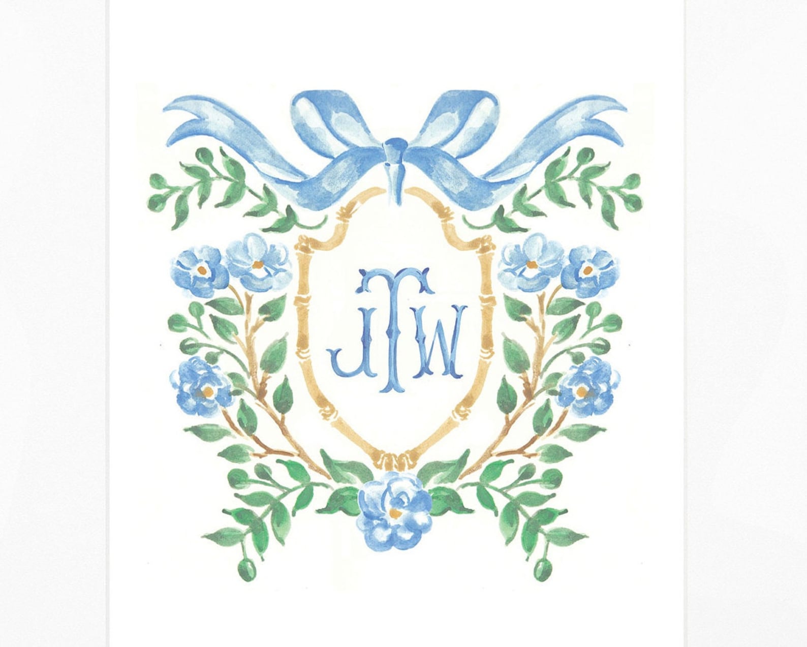 PRINTABLE Semi-custom Crest | Southern Blues and Greens | Gold Bamboo ...
