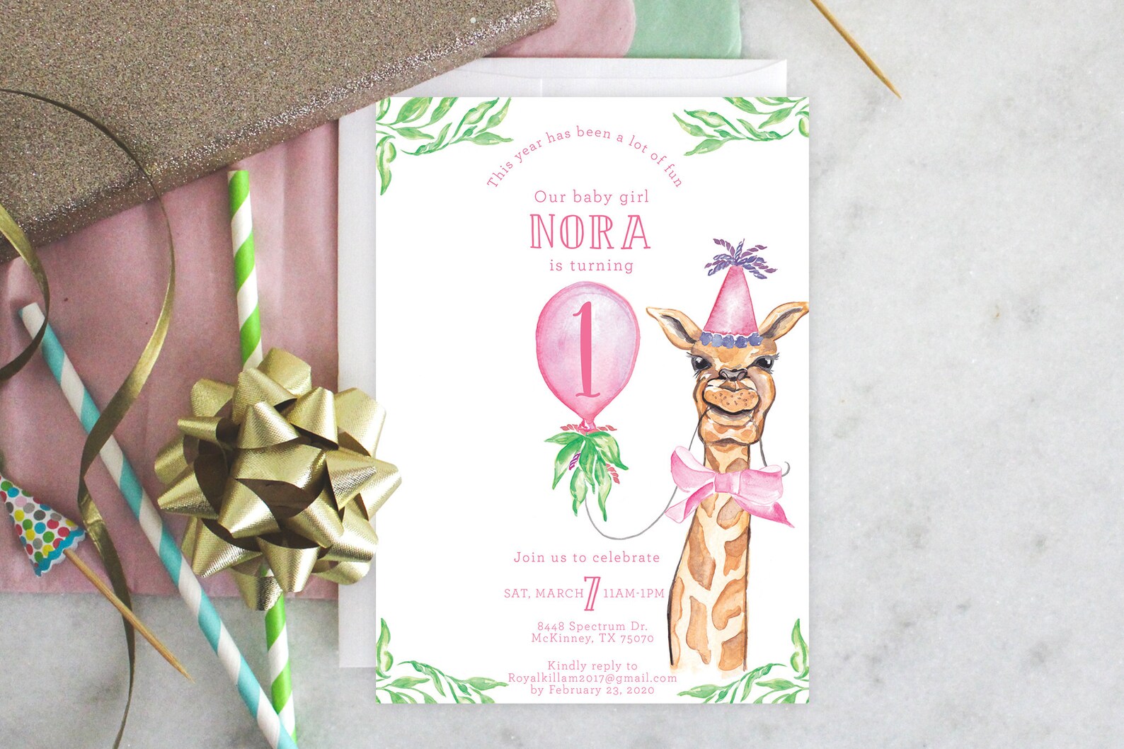 PRINTABLE Birthday Party Invitation Preppy Giraffe Jungle | Etsy
