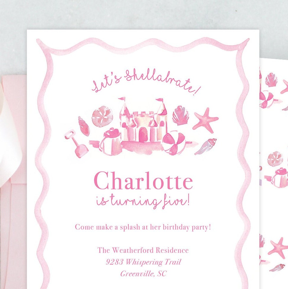 PRINTABLE Birthday Party Invitation | Let's Shellabrate | Beach Castles ...