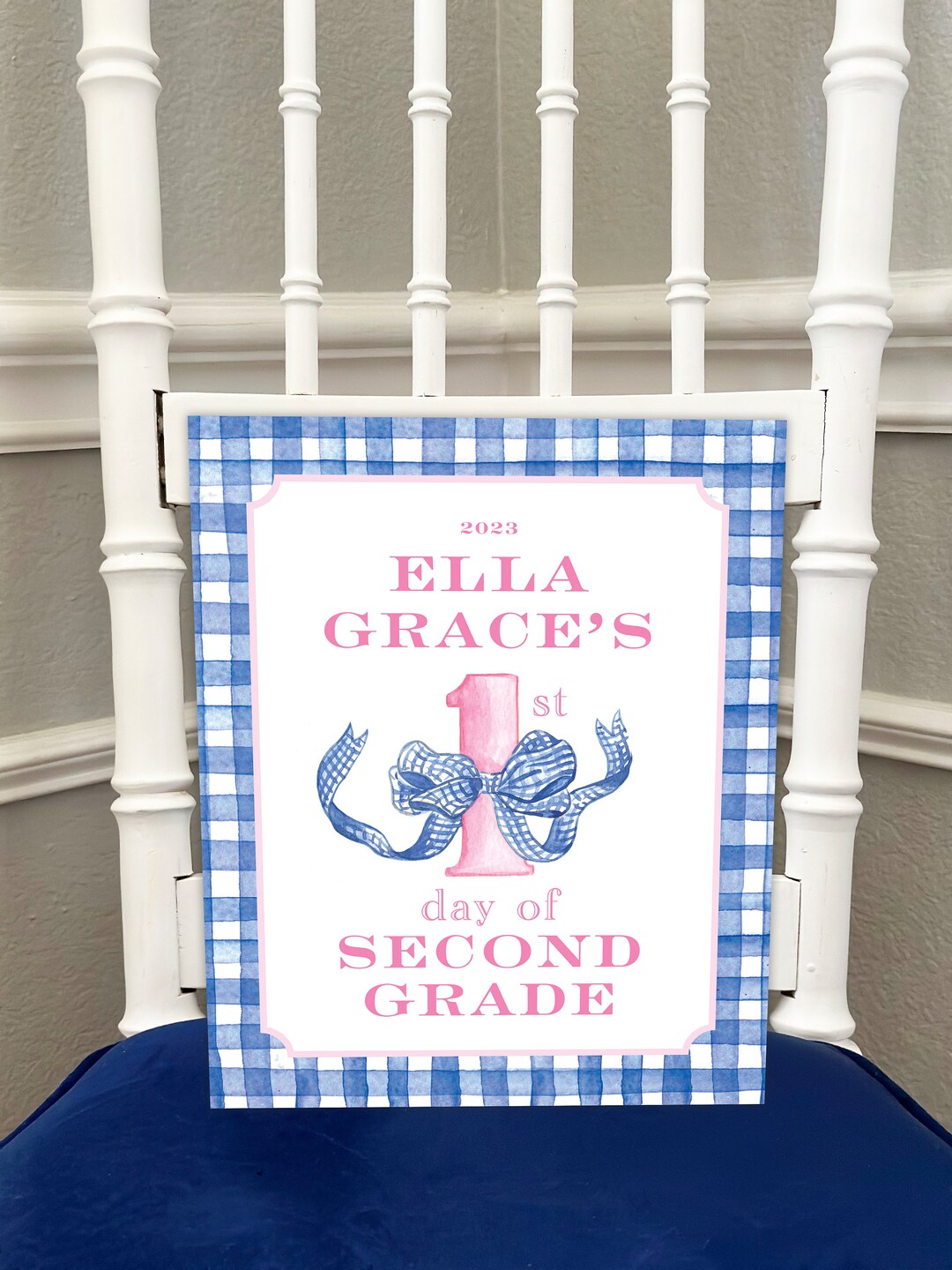 PRINTABLE Back to School Sign | Blue Gingham Bow - Etsy