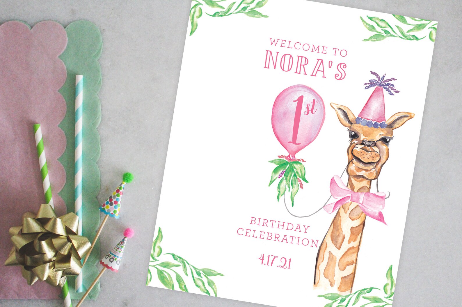 PRINTABLE Birthday Party Invitation Preppy Giraffe Jungle | Etsy