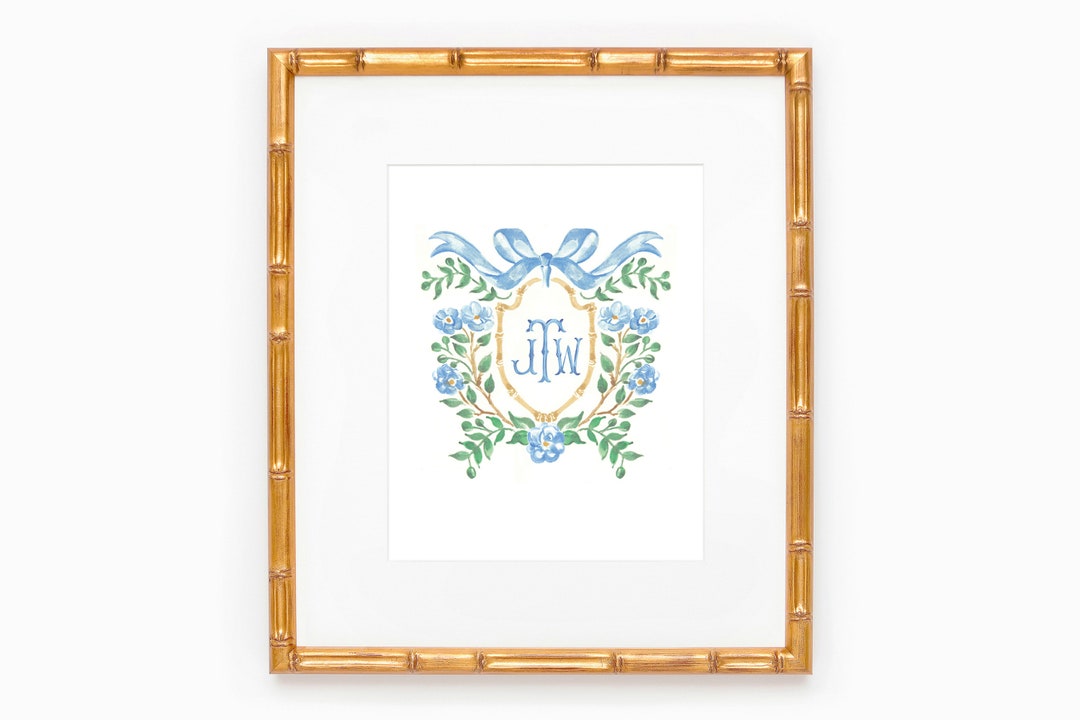 PRINTABLE Semi-custom Crest | Southern Blues and Greens | Gold Bamboo ...