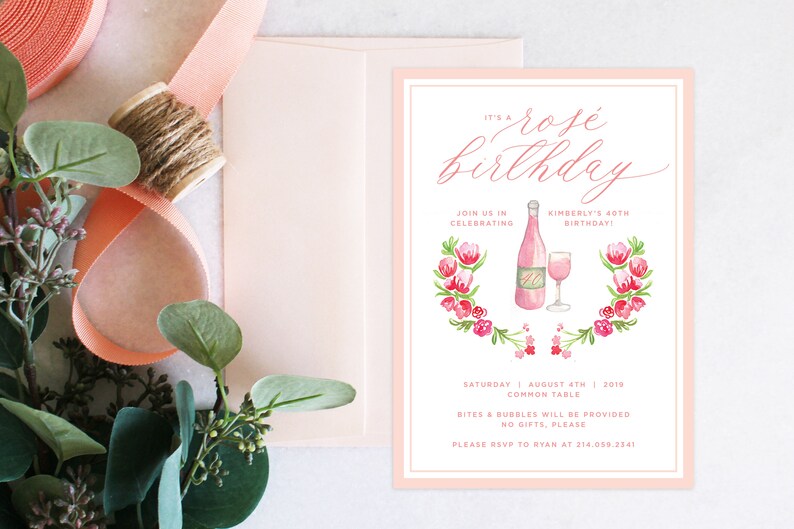 PRINTABLE Birthday Party Invitation | Galentine's | Rosé Birthday - Etsy