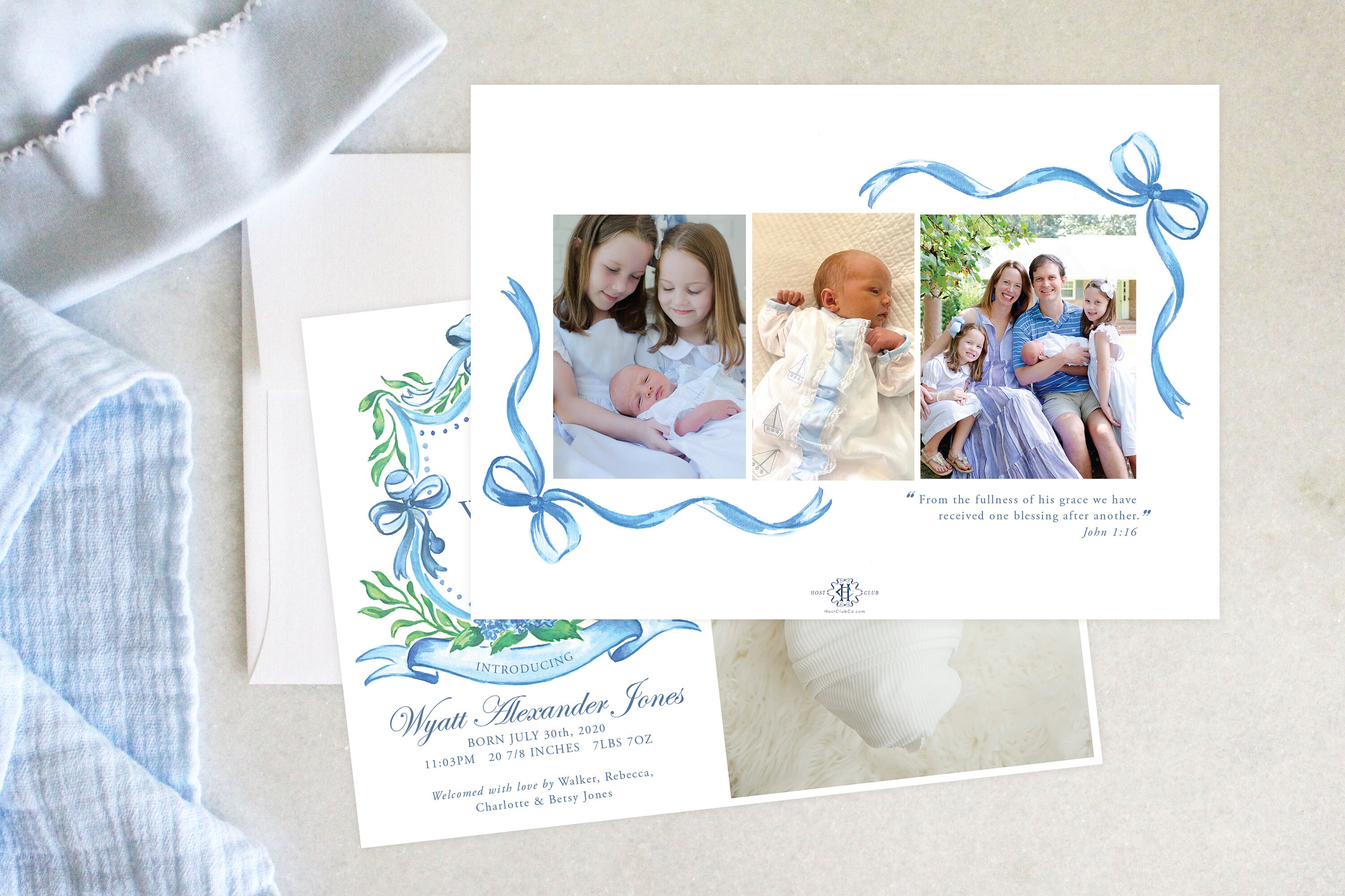 PRINTABLE Birth Announcement Monogrammed Crest Blue - Etsy