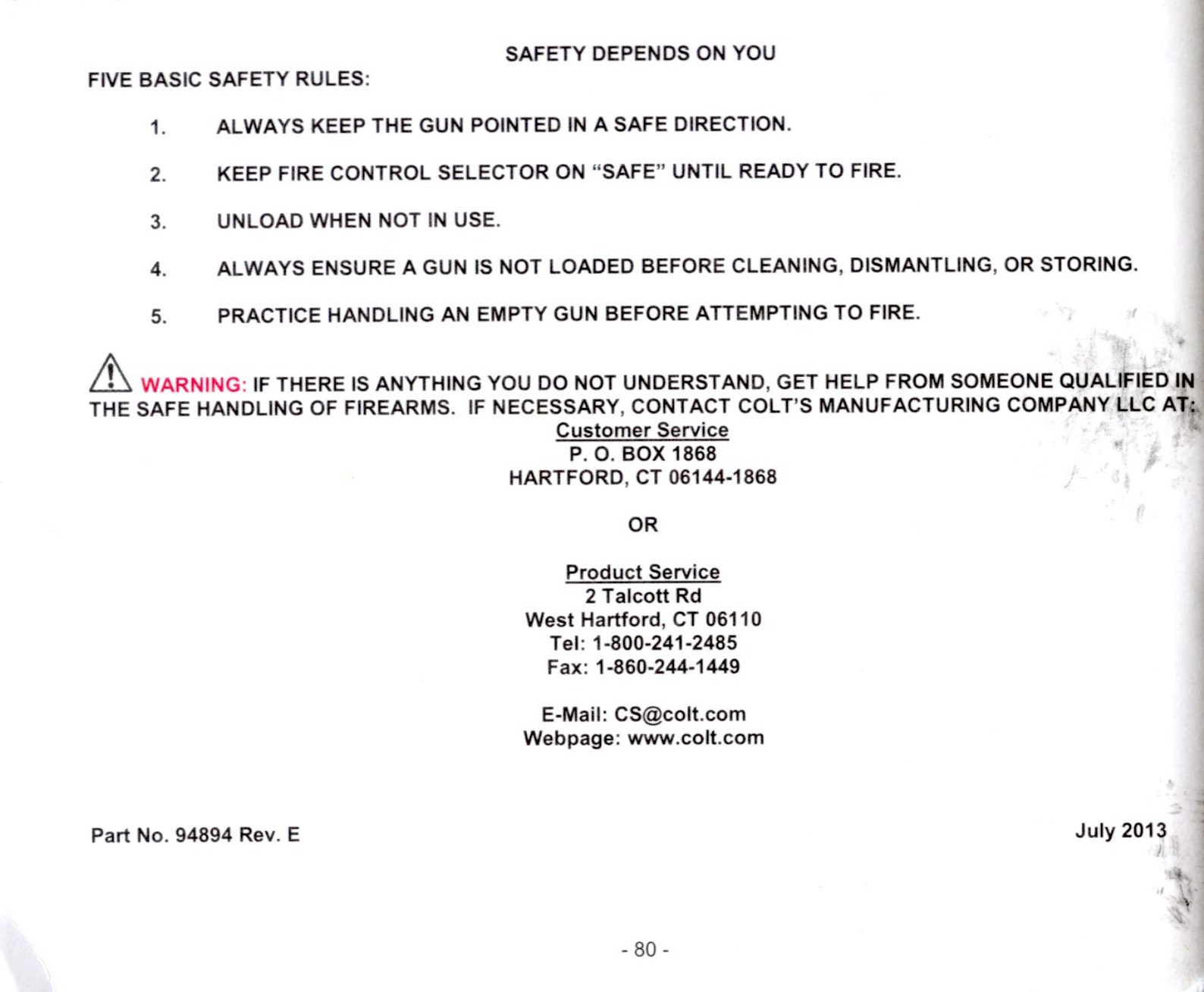 Colt M16 & AR15 Rifles Operator's Manual Part No. 94894 Rev. E July ...